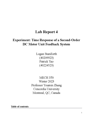 Lab 1 - mech 370 modelling gain lab - Lab 1: Intro to Matlab/Simulink ...