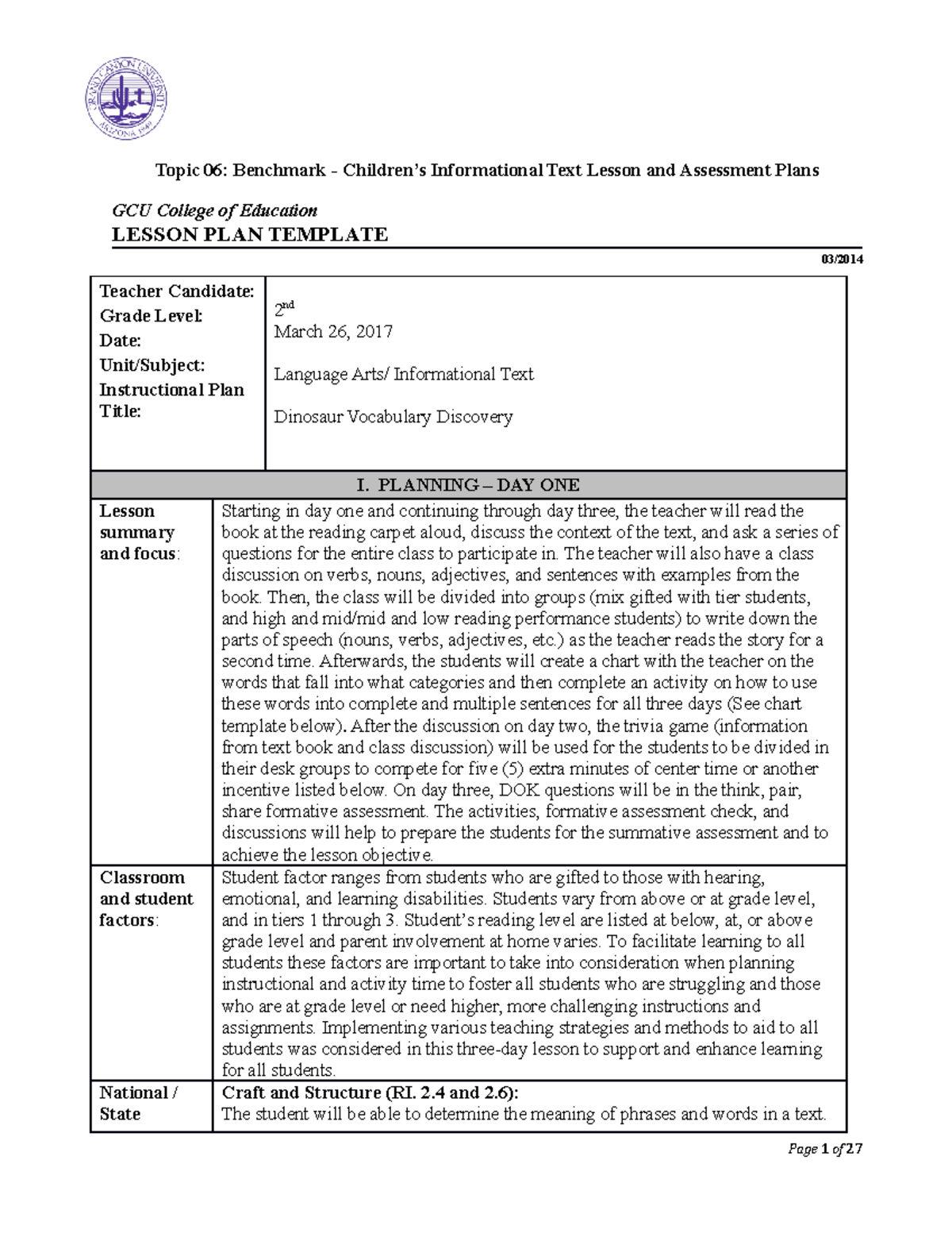 ELM-210 Topic 06 Benchmark UNIT Template - Topic 06: Benchmark ...