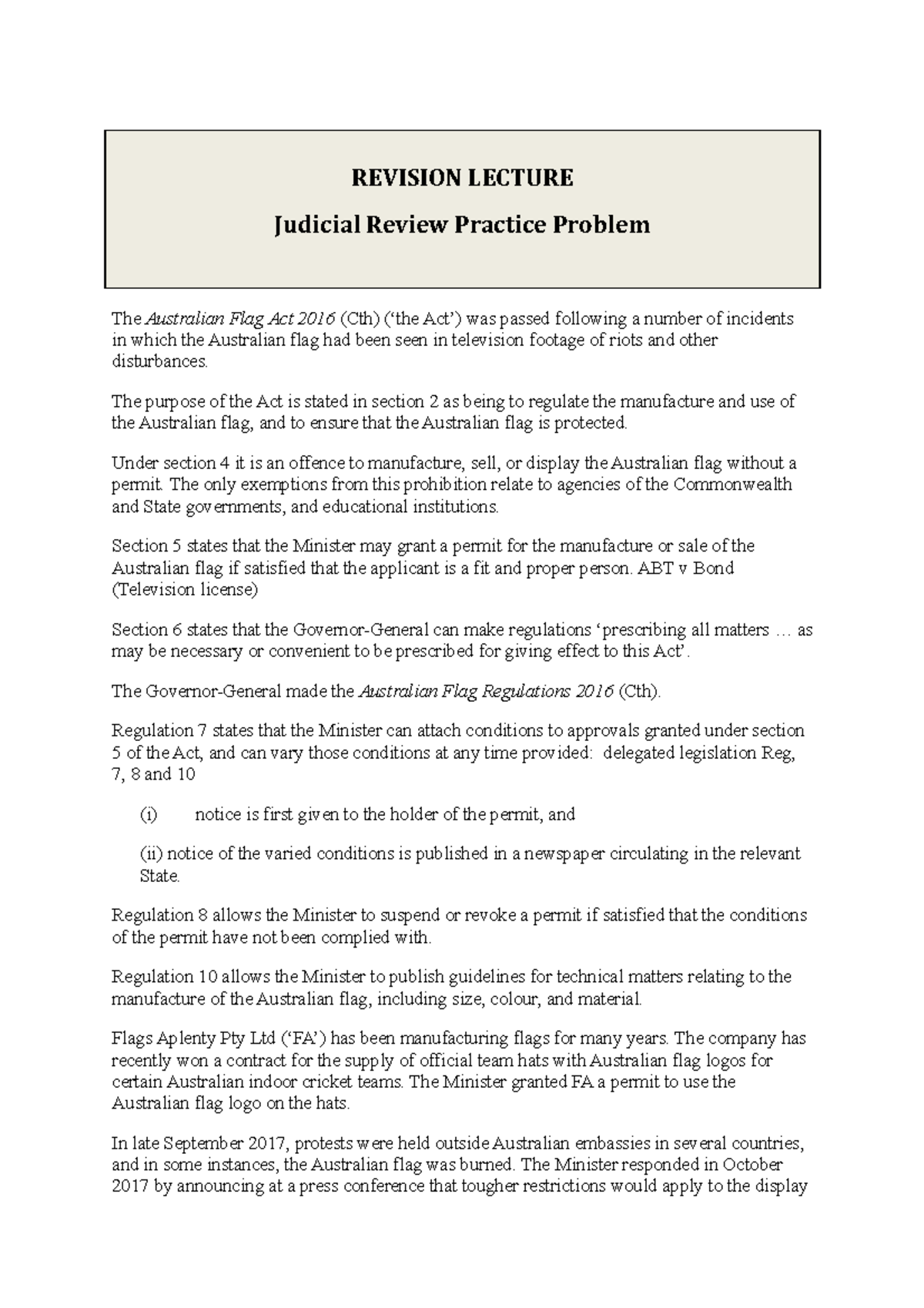 Administration Law - Revision problem - REVISION LECTURE Judicial ...