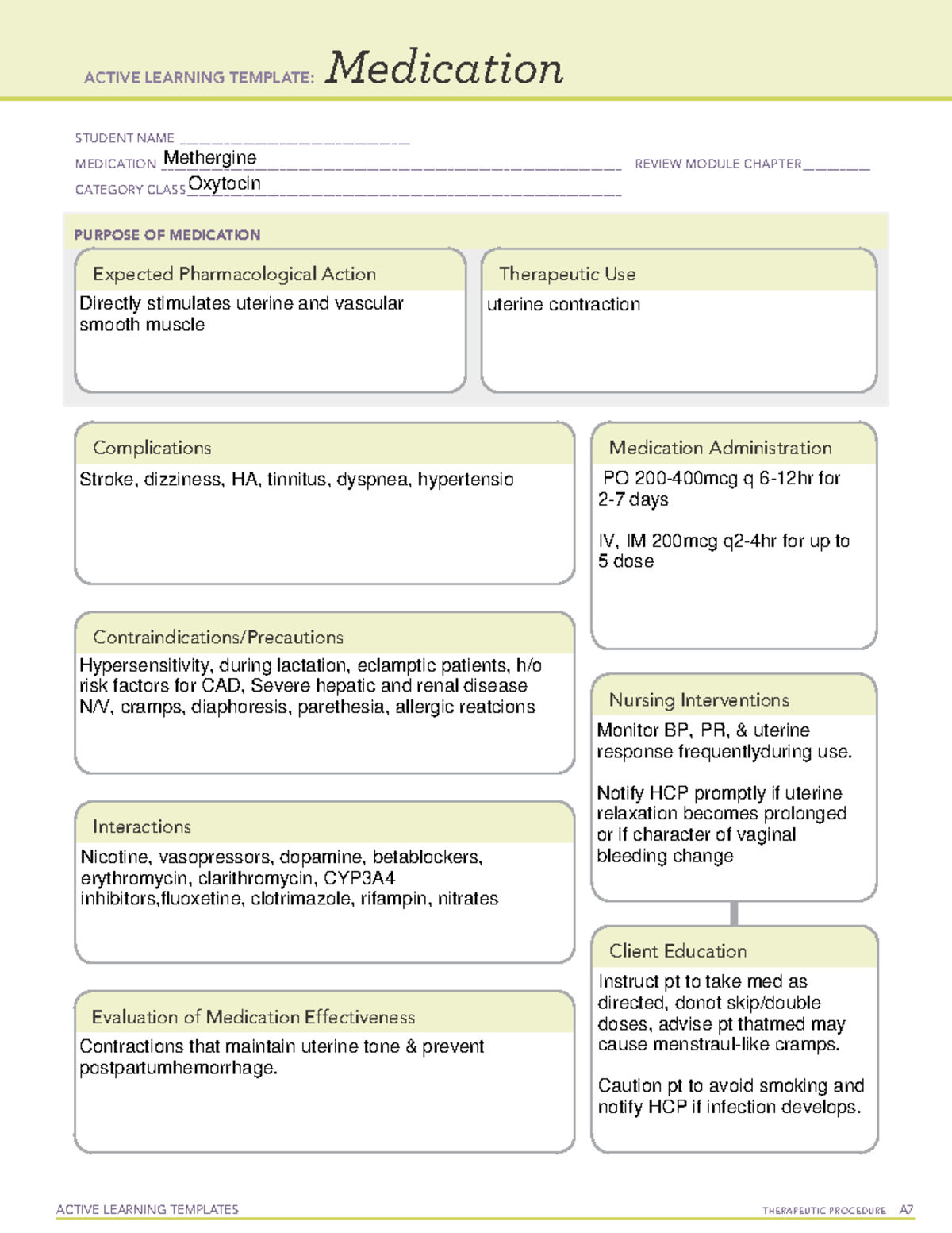 Medication Profile Methergine - ACTIVE LEARNING TEMPLATES TherapeuTic ...