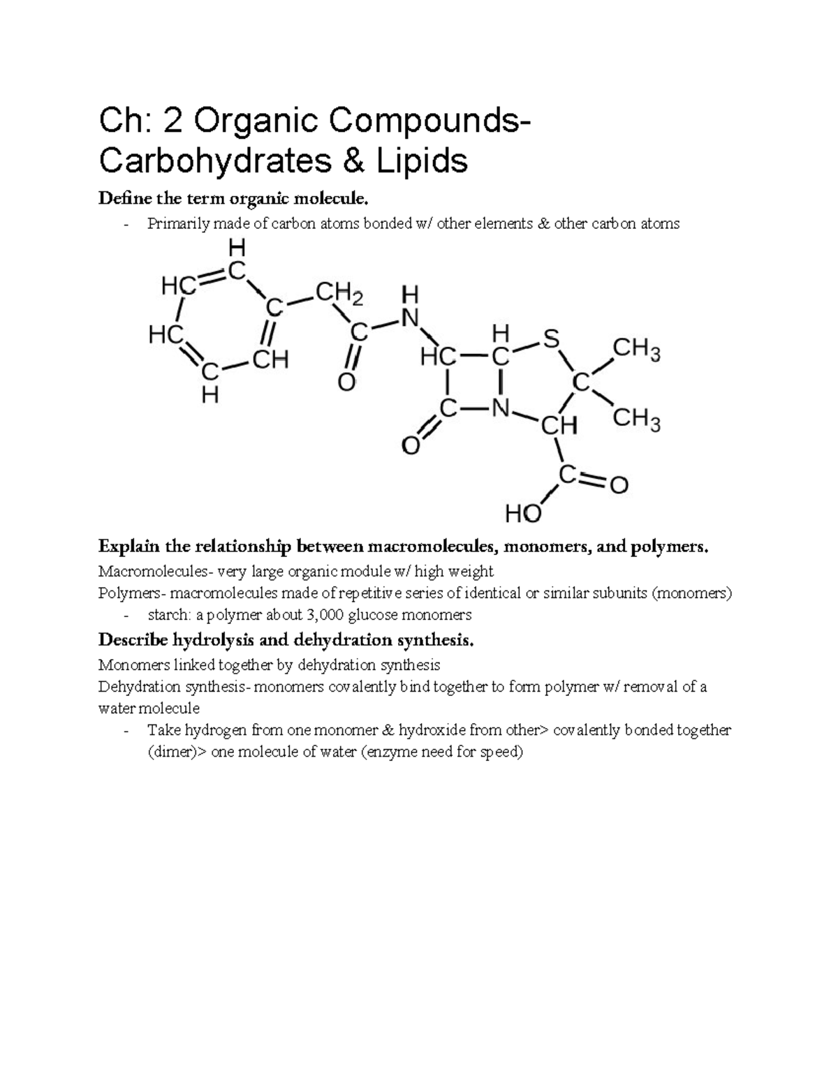 Ch 2 Organic Compounds- Carbohydrates & Lipids - Ch: 2 Organic ...