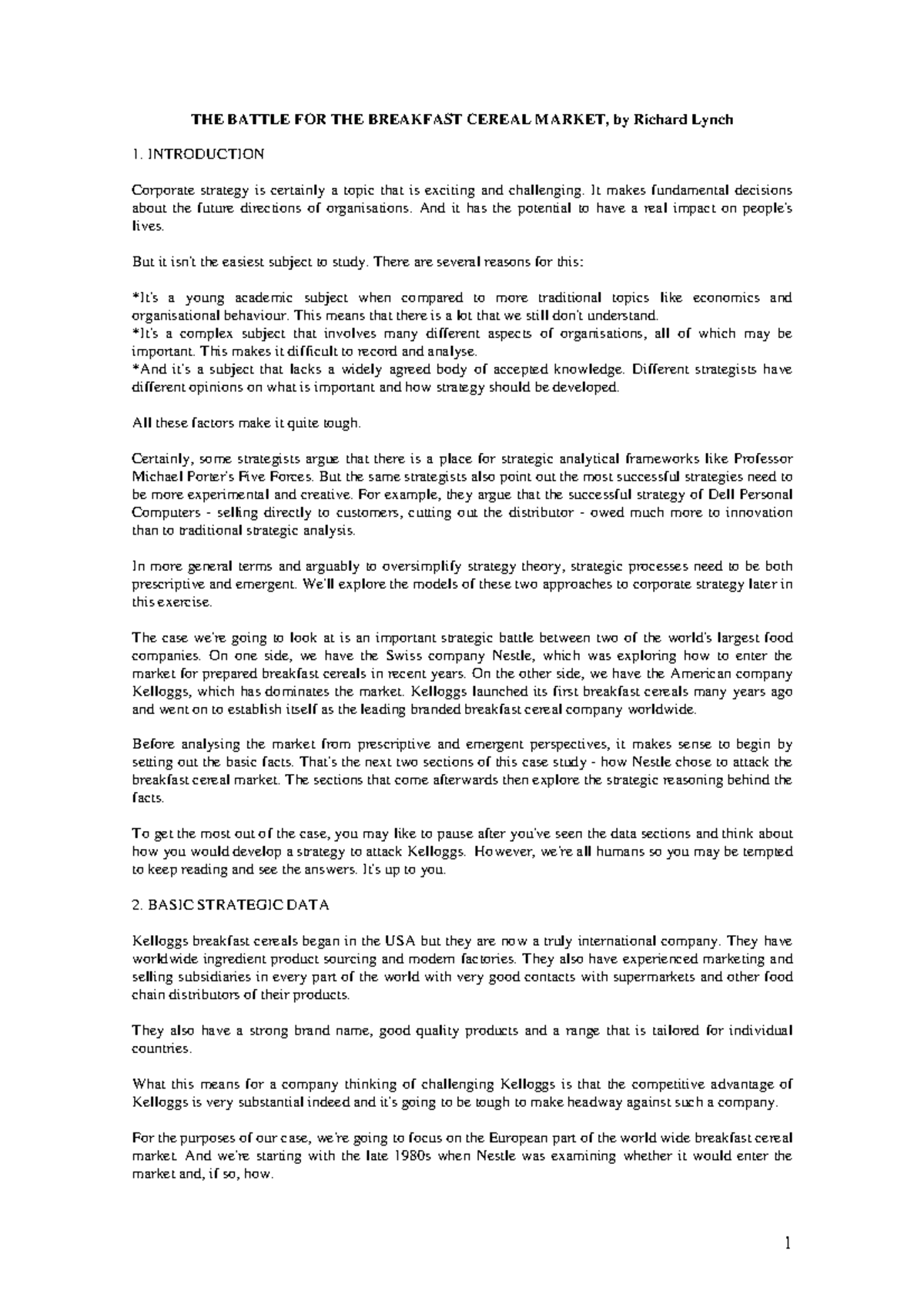 Breakfast Cereal Market Attackvs Defense P&SC - THE BATTLE FOR THE ...