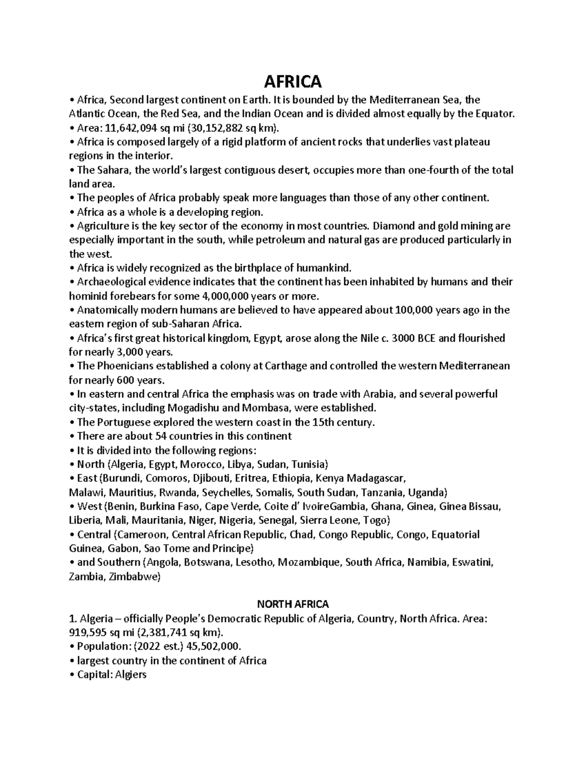 Global- Final- Reviewer - AFRICA Africa, Second largest continent on ...