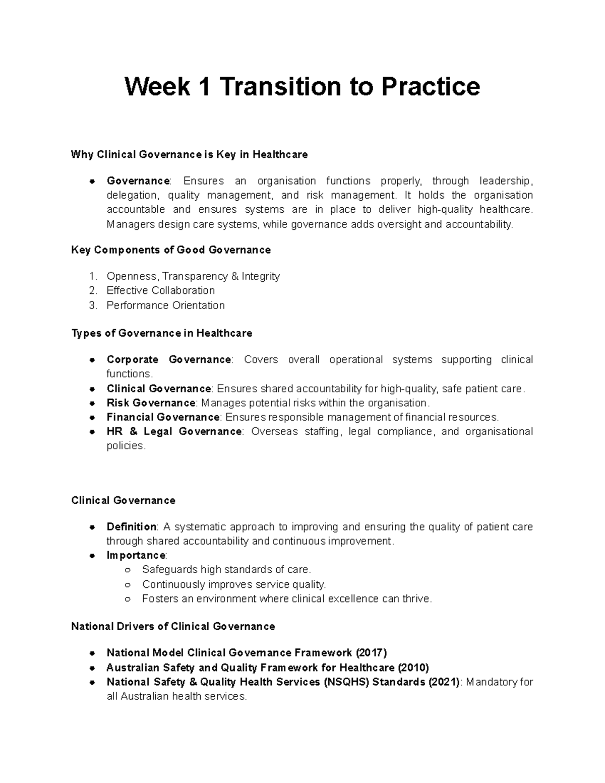 Week 1 Transition to Practice - Week 1 Transition to Practice Why ...