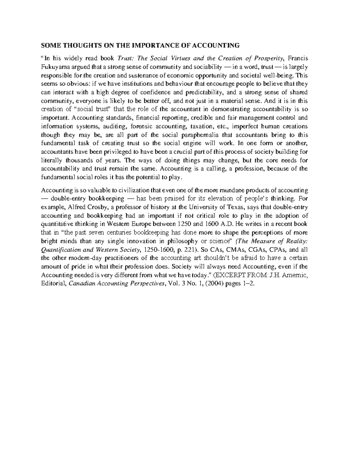 SOME Thoughts ON THE Importance OF Accounting - SOME THOUGHTS ON THE ...