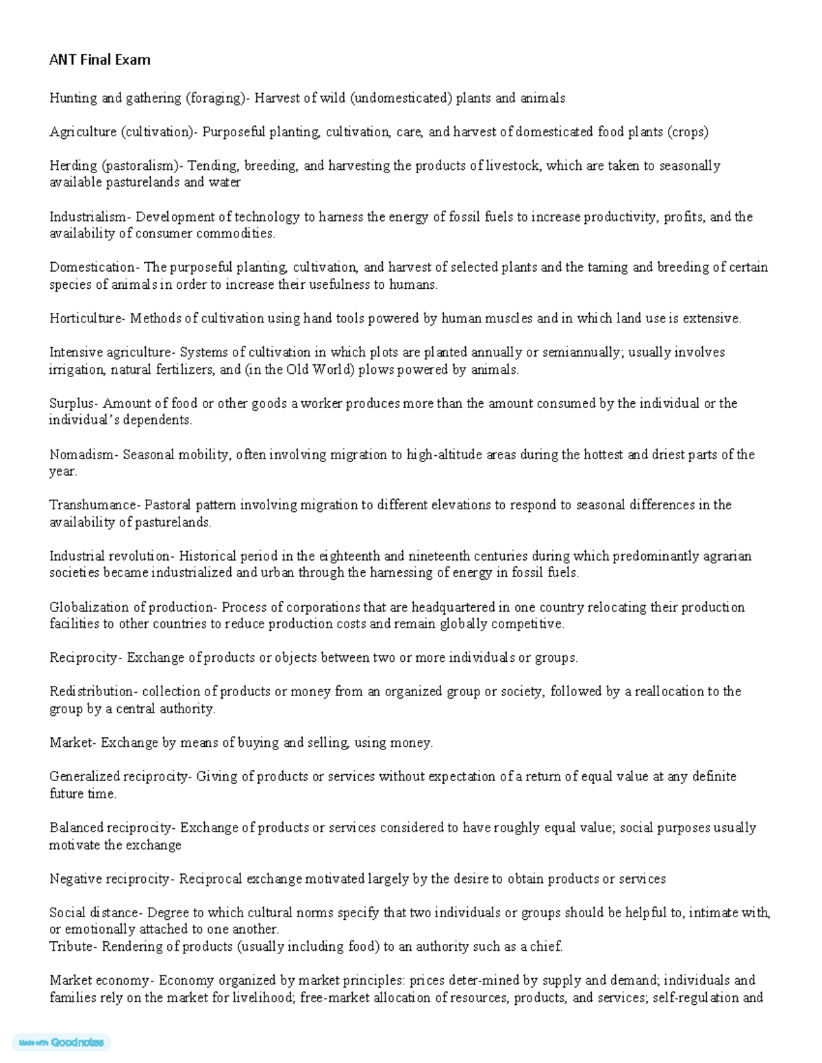 ANT Final Exam - ANT Final Exam Hunting and gathering (foraging ...