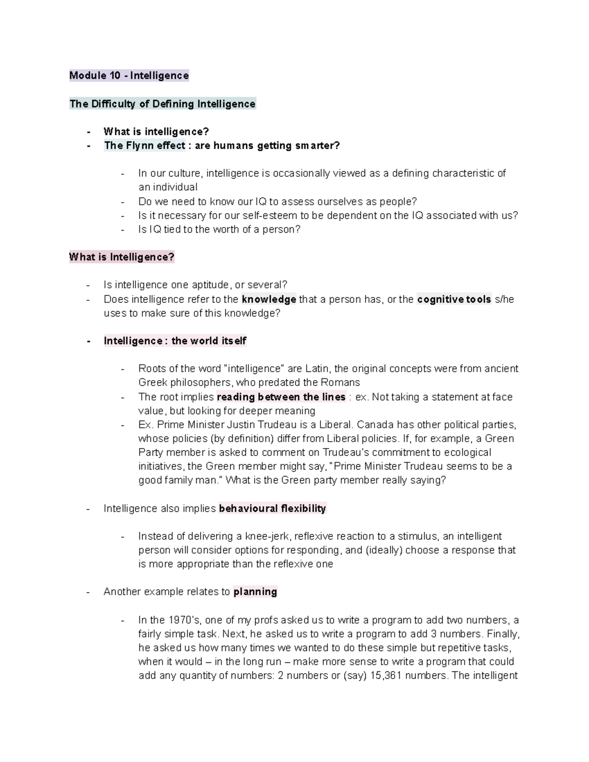 Module 10 - Intelligence - Module 10 - Intelligence The Difficulty of Defining Intelligence What ...