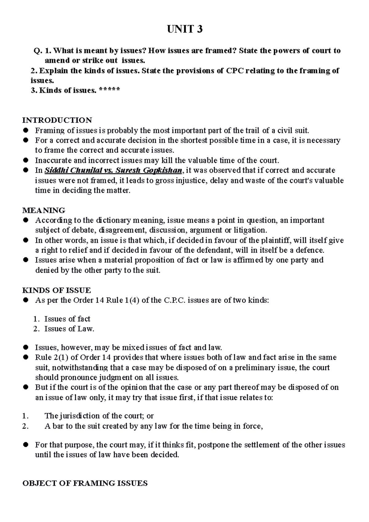 UNIT 3 CPC - This is hand written notes of Important Previous Year ...
