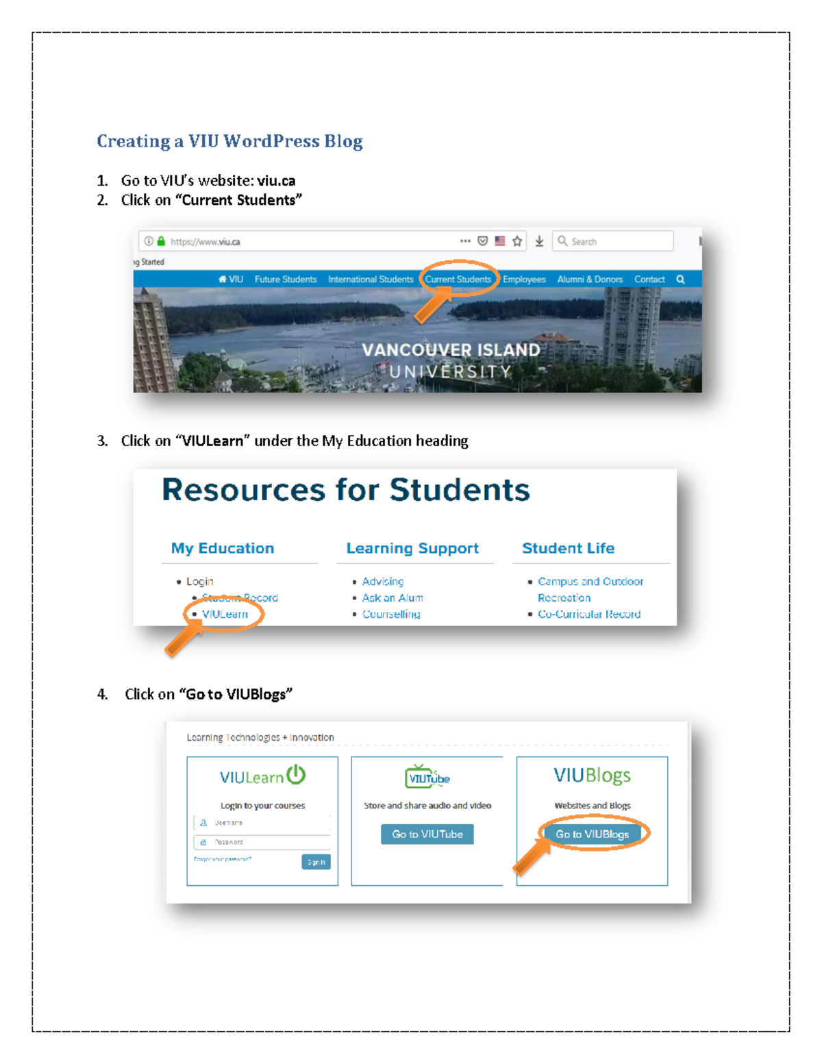 Creating a VIU Wordpress Blog - Creating a VIU WordPress Blog Go to VIU ...