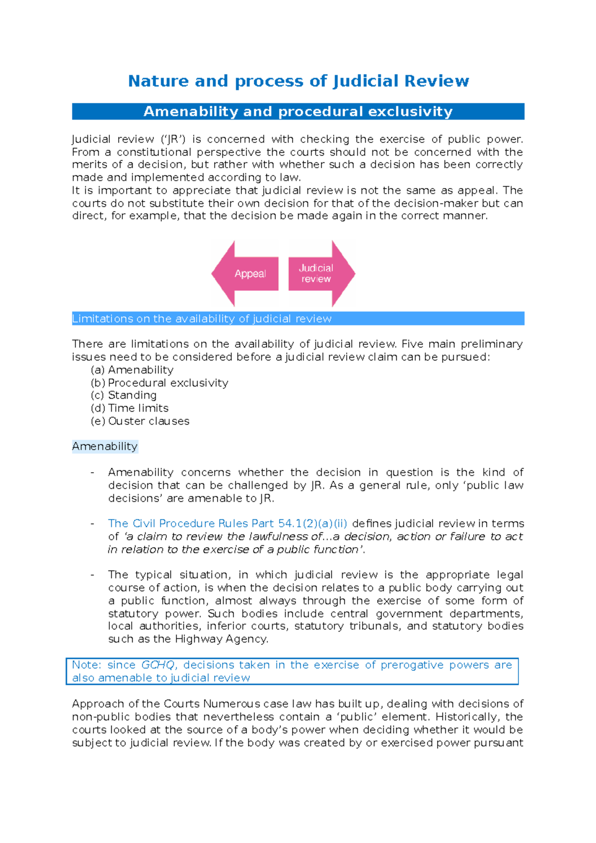 Public Law II - Workshop 1 - 10 - Nature and process of Judicial Review ...