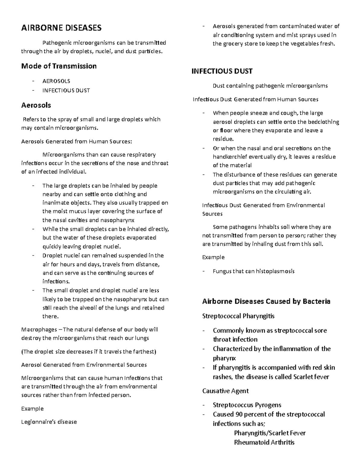 Airborne Diseases - lec notes - AIRBORNE DISEASES Pathogenic ...