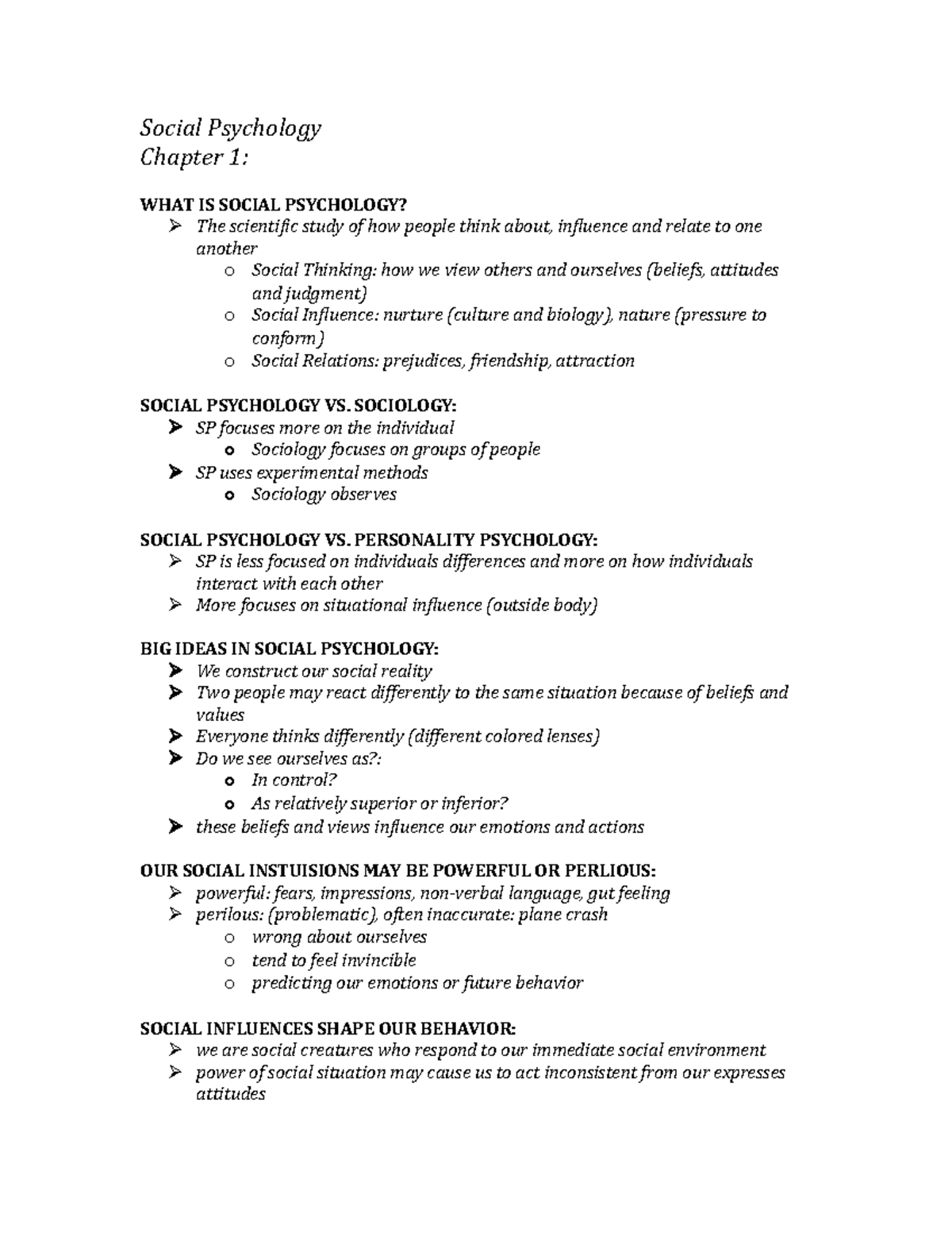 Social Psychology notes - Social Psychology Chapter 1: WHAT IS SOCIAL ...