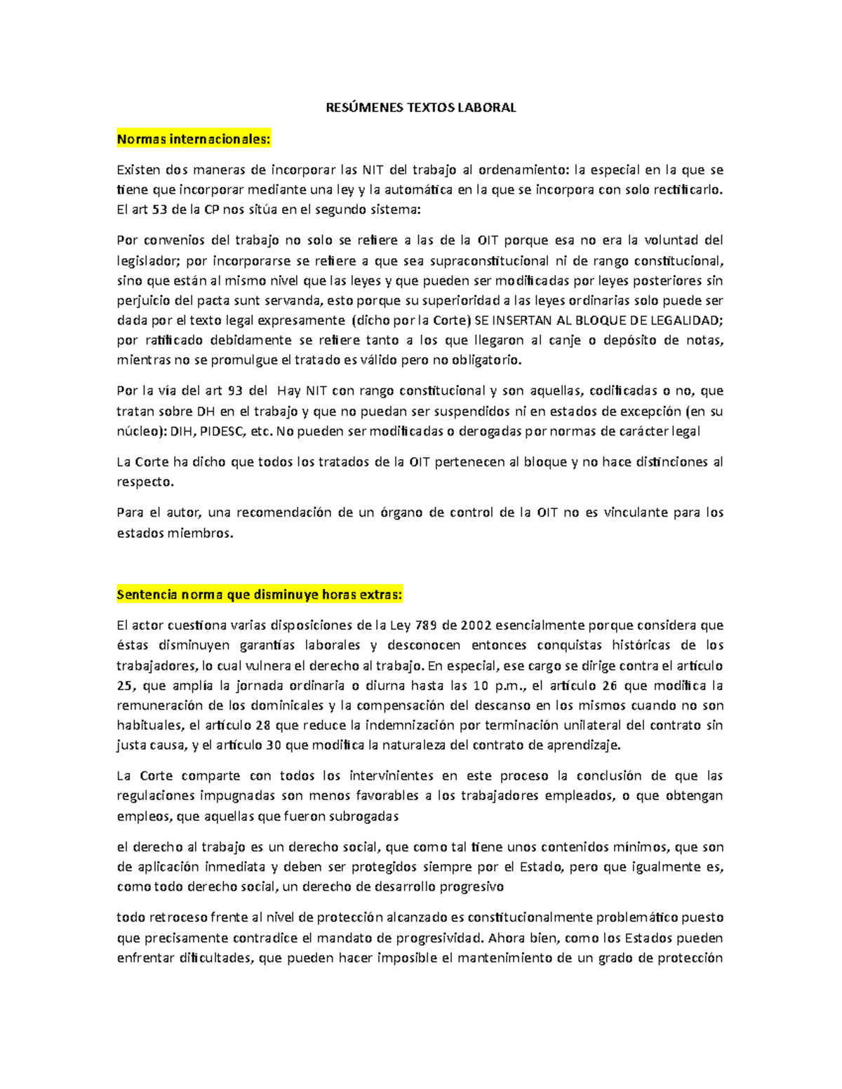 Resúmenes Textos Laboral - TEXTOS LABORAL Normas internacionales ...