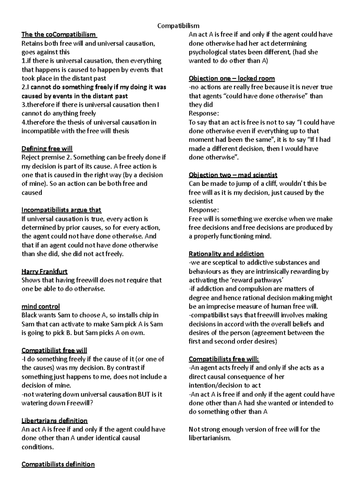 Philosophy Compatibilism - Compatibilism The the coCompatibilism ...