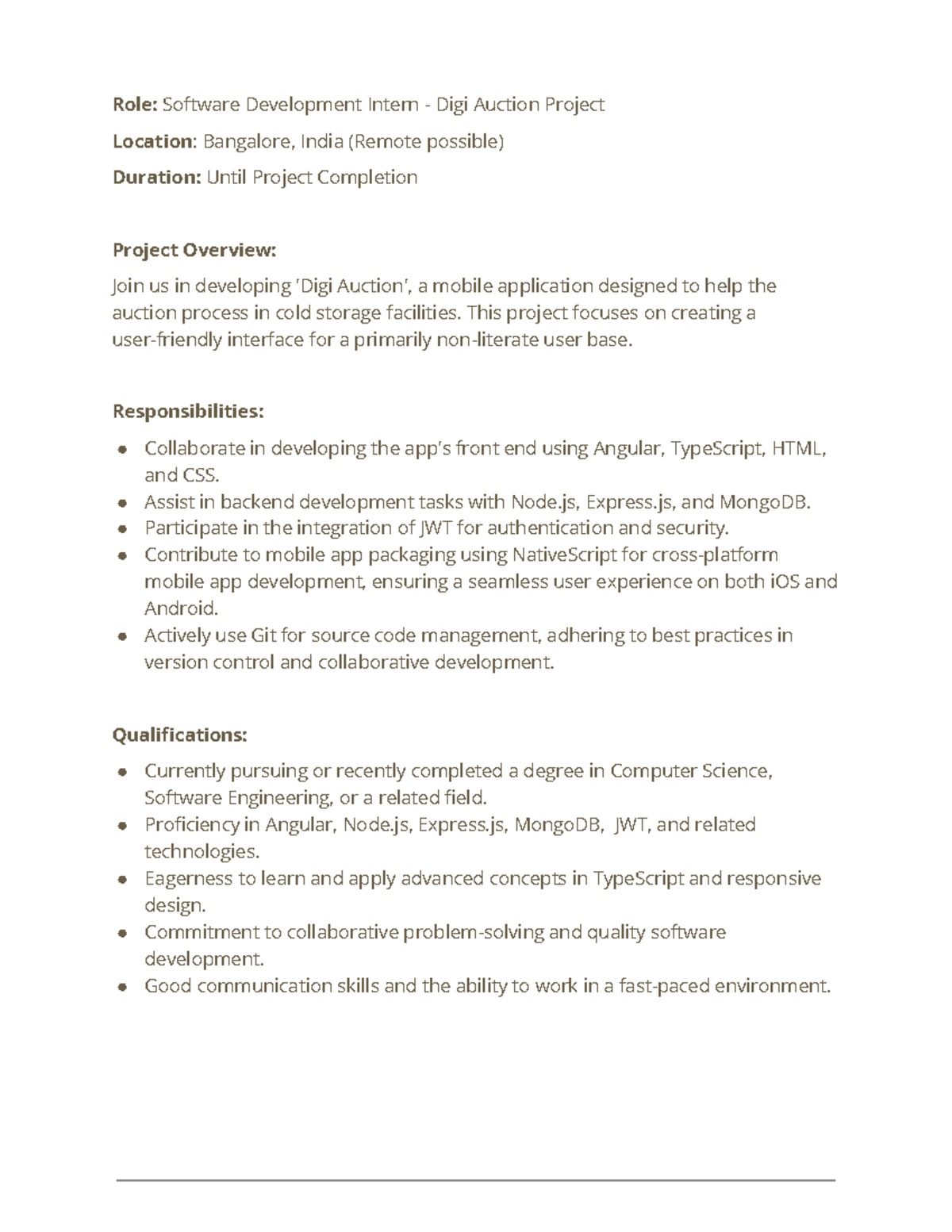 Job description - Google Docs - Role: Software Development Intern ...