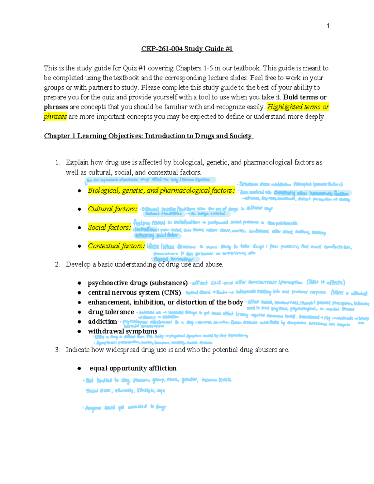 CEP 261 Quiz 1 Study Guide - CEP-261-004 Study Guide This is the study guide for Quiz #1 ...