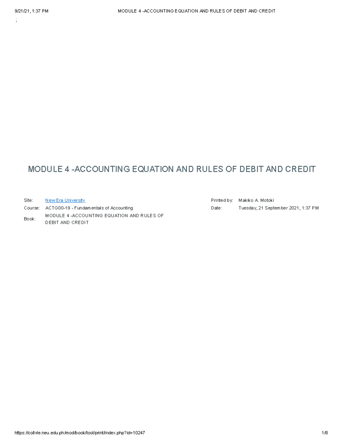 Module 4 - Accounting Equation AND Rules OF Debit AND Credit - ; MODULE ...