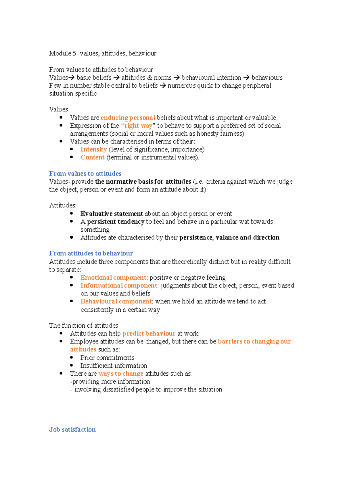 Module 5 - summer - Module 5- values, attitudes, behaviour From values ...