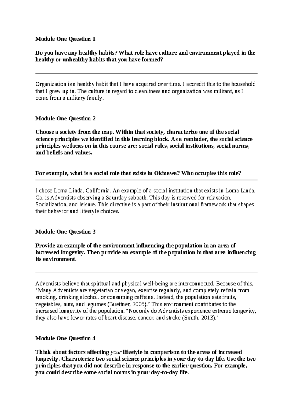 Module One Short Responses - Module One Question 1 Do you have any ...