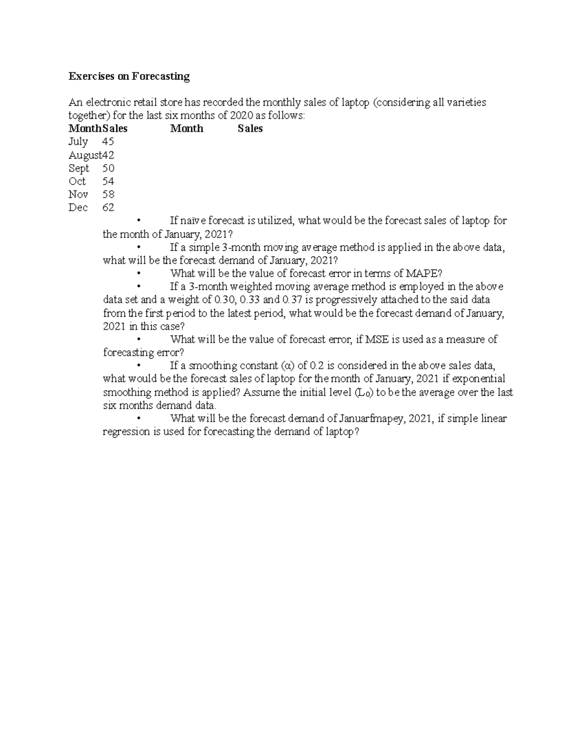 Exercises on Forecasting - What will be the forecast demand of ...