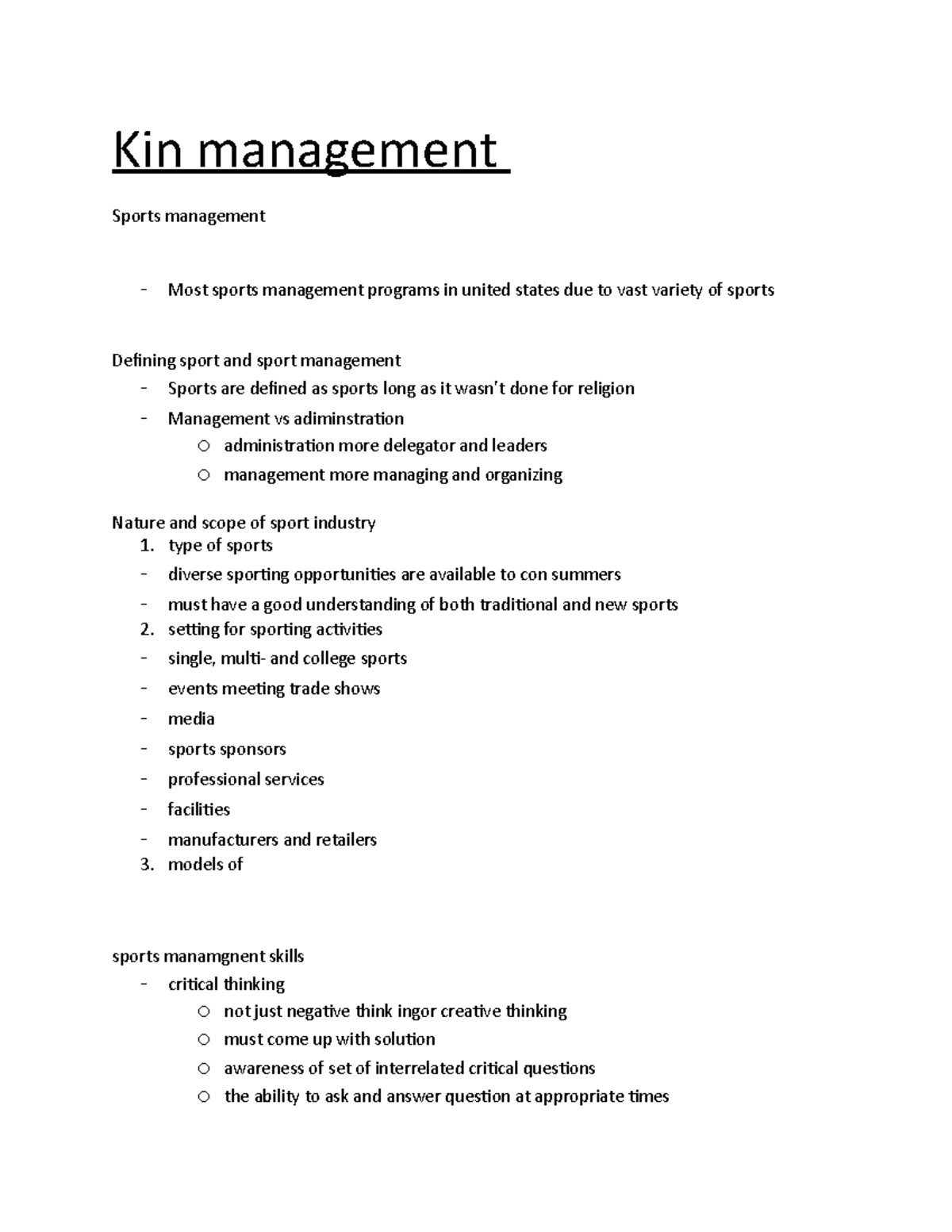 Kin management 2298 - notes - Kin management Sports management - Most ...