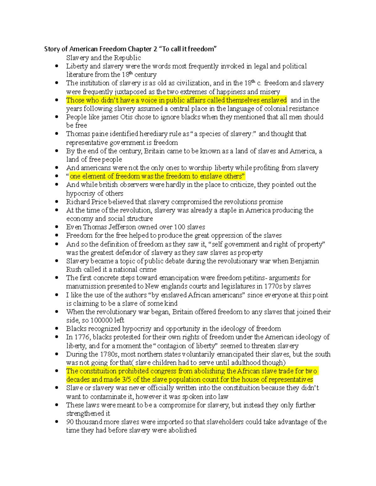 Story of American Freedom Chapter 2 - freedom and slavery were ...