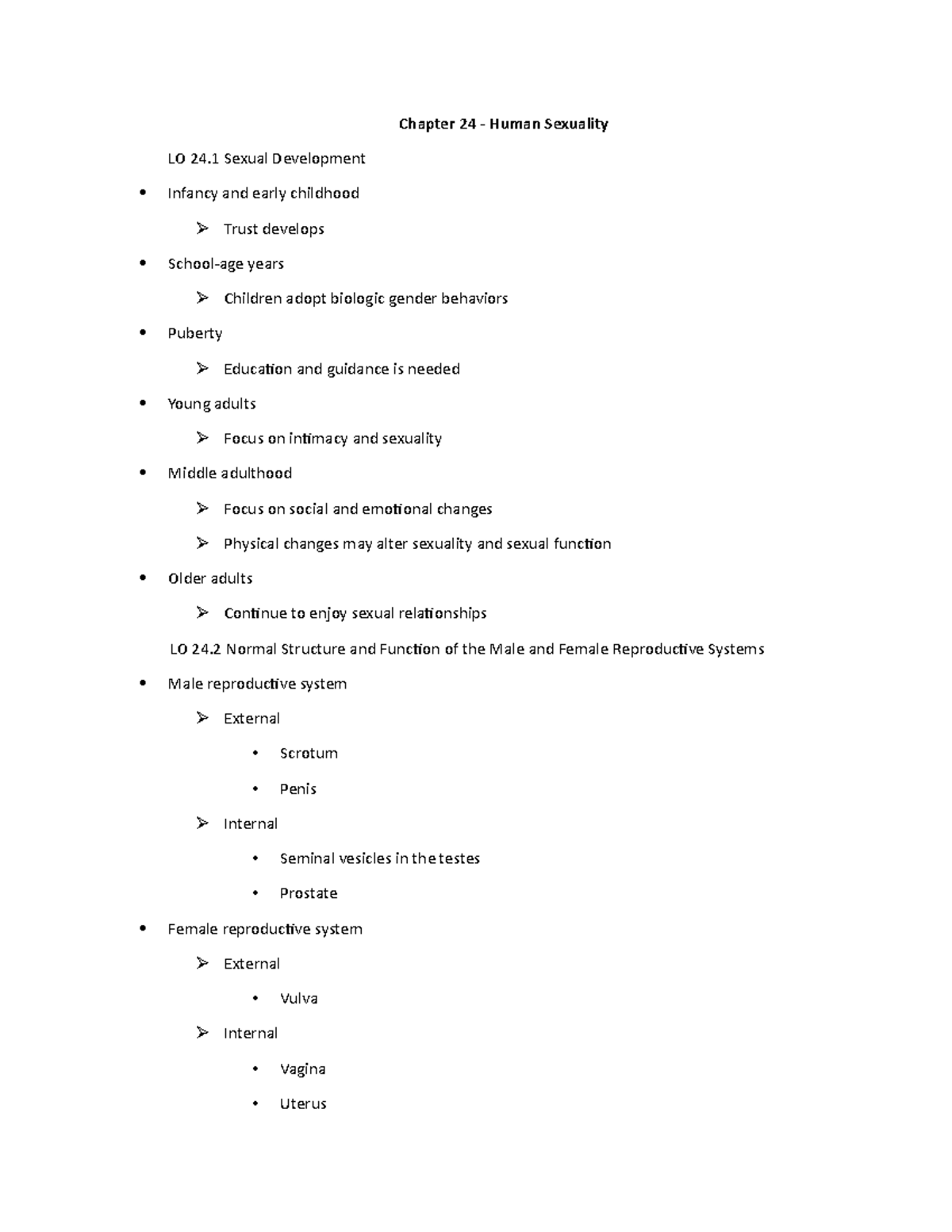 Ch 25 - class notes - Chapter 24 - Human Sexuality LO 24 Sexual ...