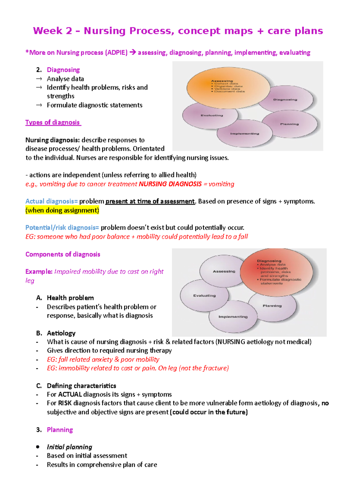 Week 2 – Nursing Process, concept maps + care plans - Week 2 – Nursing ...
