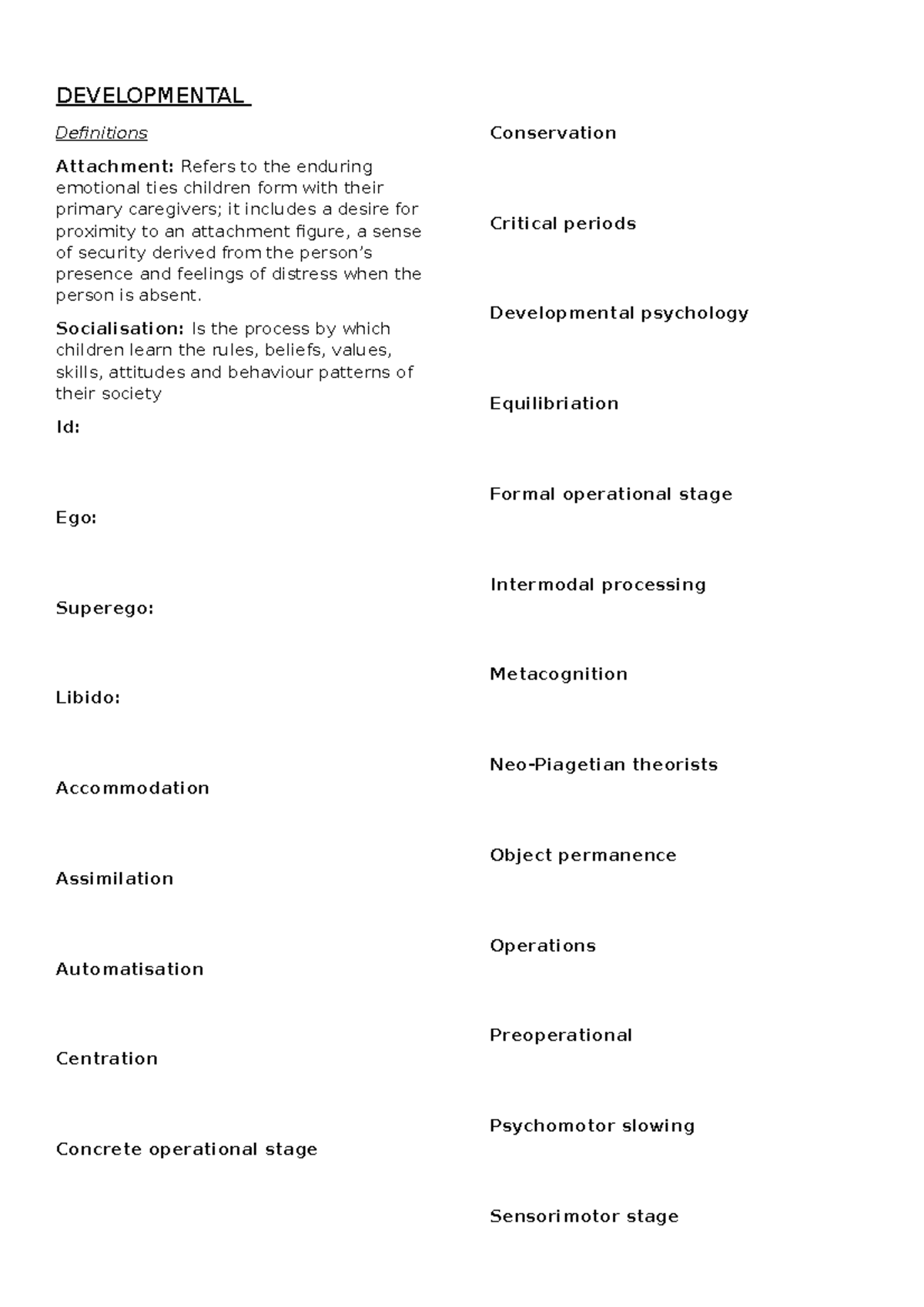 Summary Developmental Psych Lecture Summaries And Exam Revision Developmental Definitions