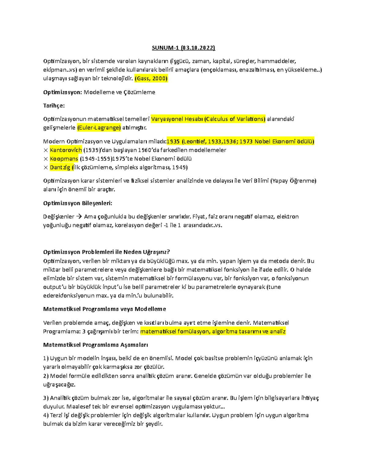 Optimizasyon 03 - none - SUNUM-1 (03.10) Optimizasyon, bir sistemde ...