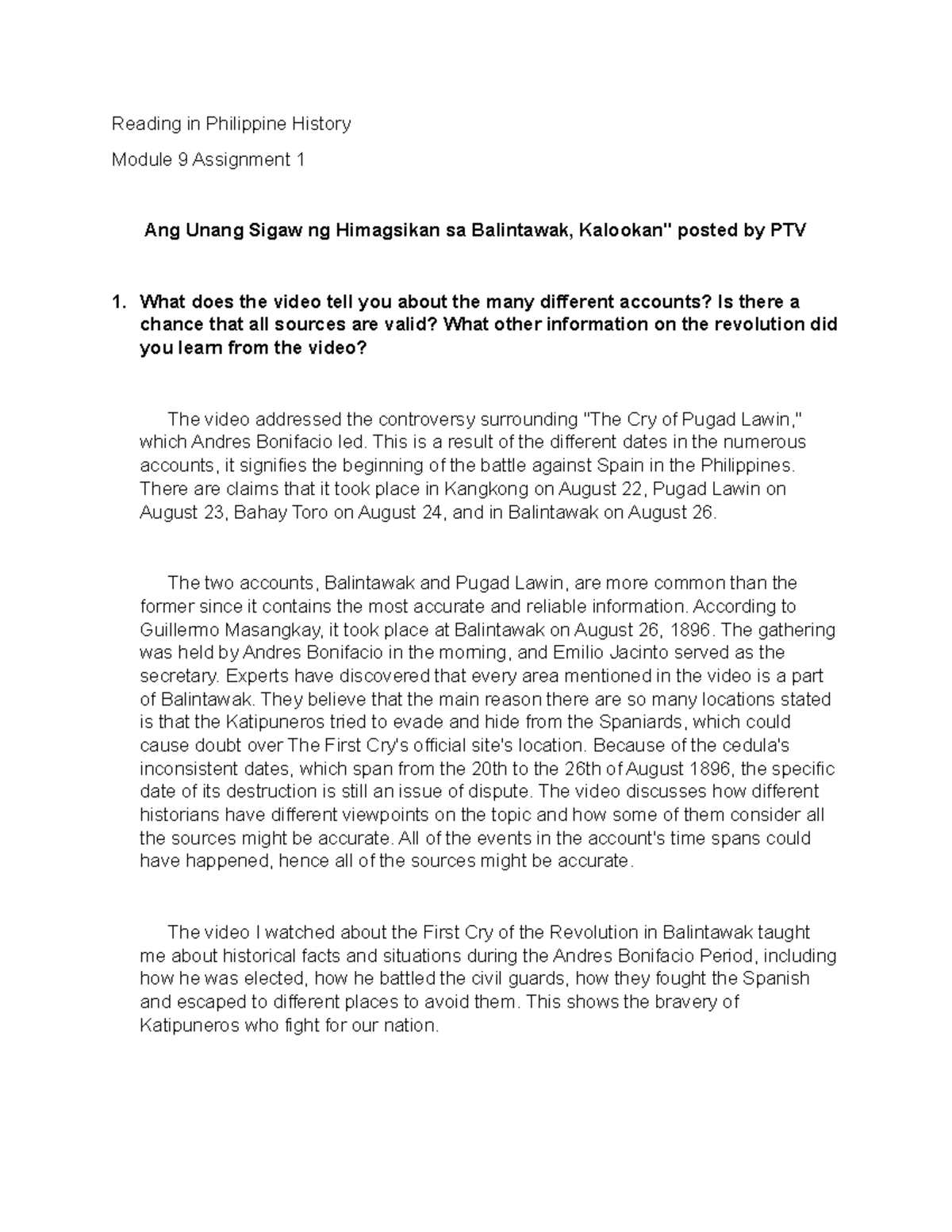 Rph copy finals - Unang Sigaw ng Himagsikan sa Balintawak, Kalookan ...