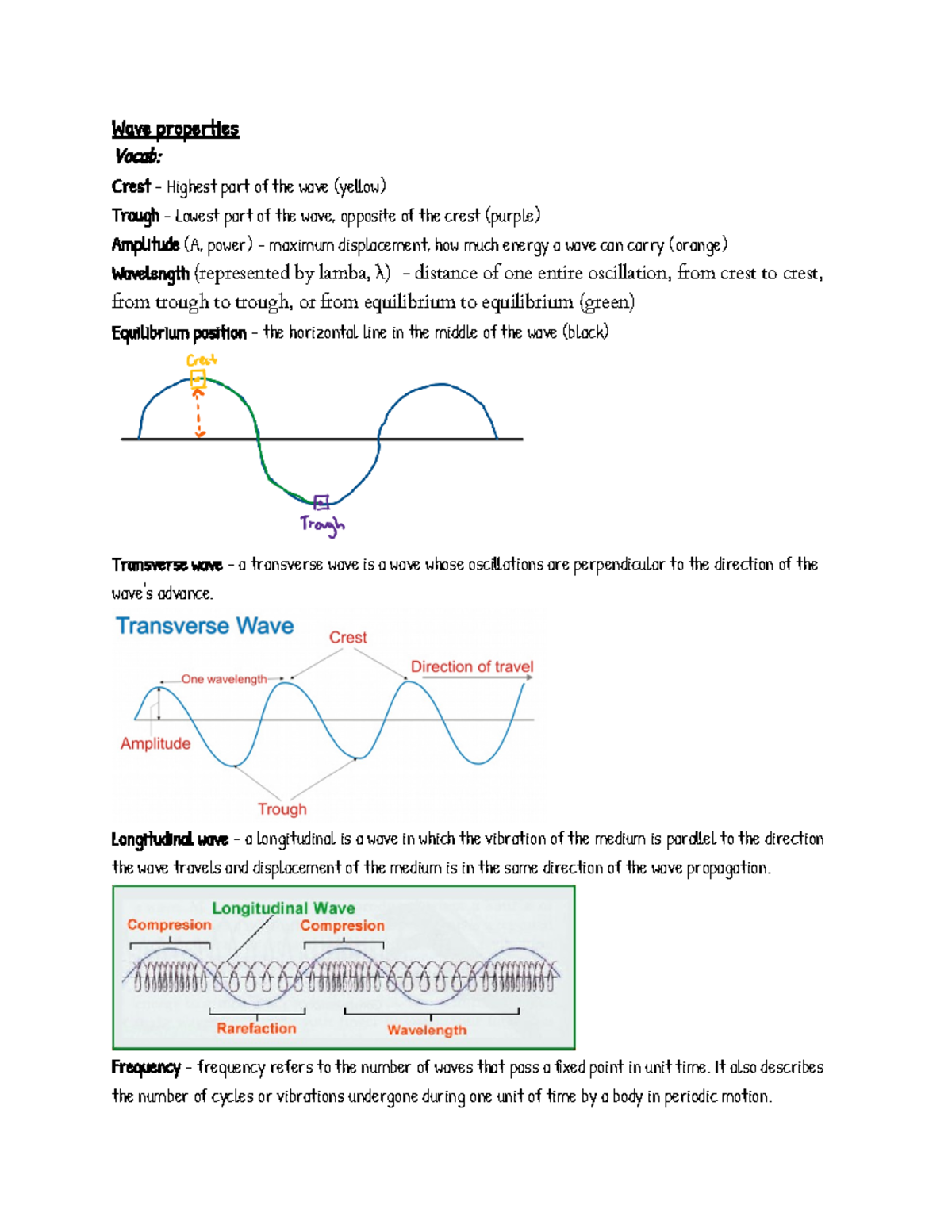 Physics 8 study guide - Wave properties Vocab: Crest - Highest part of ...