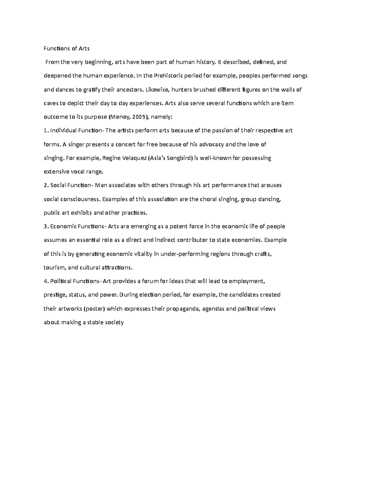 Functions of arts and works - Functions of Arts From the very beginning ...