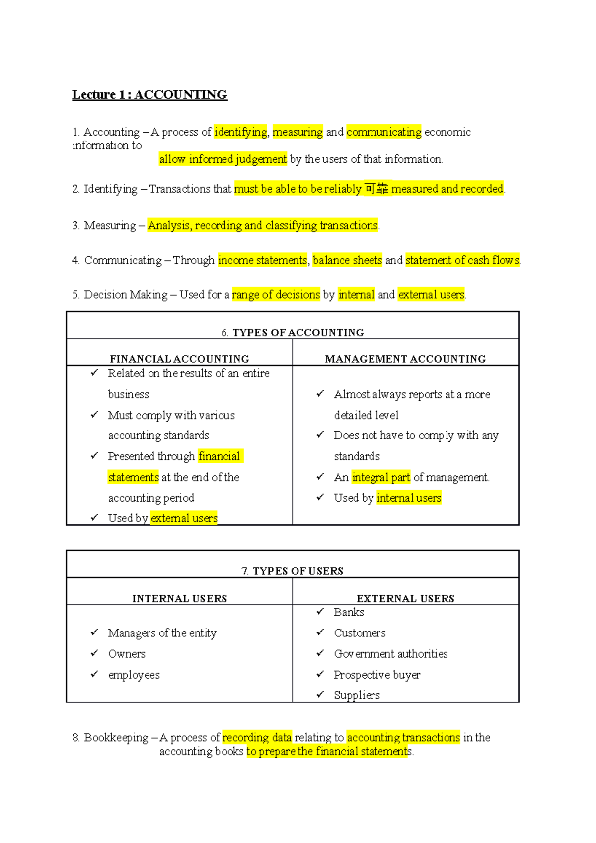 Revision note economics - Lecture 1 : ACCOUNTING Accounting – A process ...