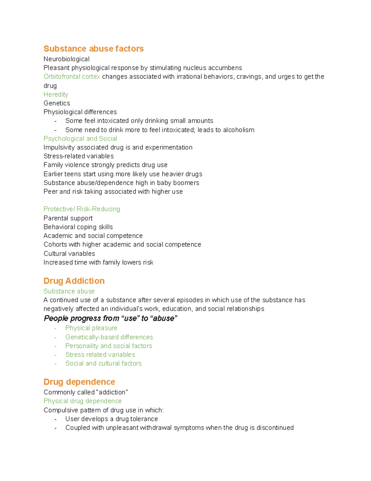 PSYC-105 Lecture Notes - Substance abuse factors Neurobiological ...