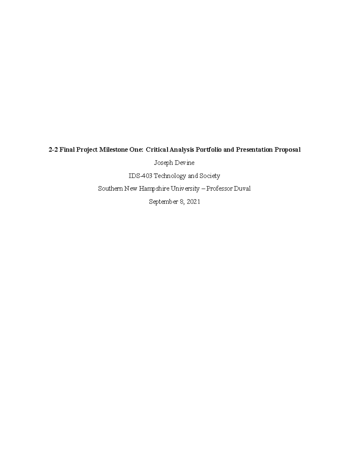 Module 2 Section 2 Module 1 - 2-2 Final Project Milestone One: Critical ...