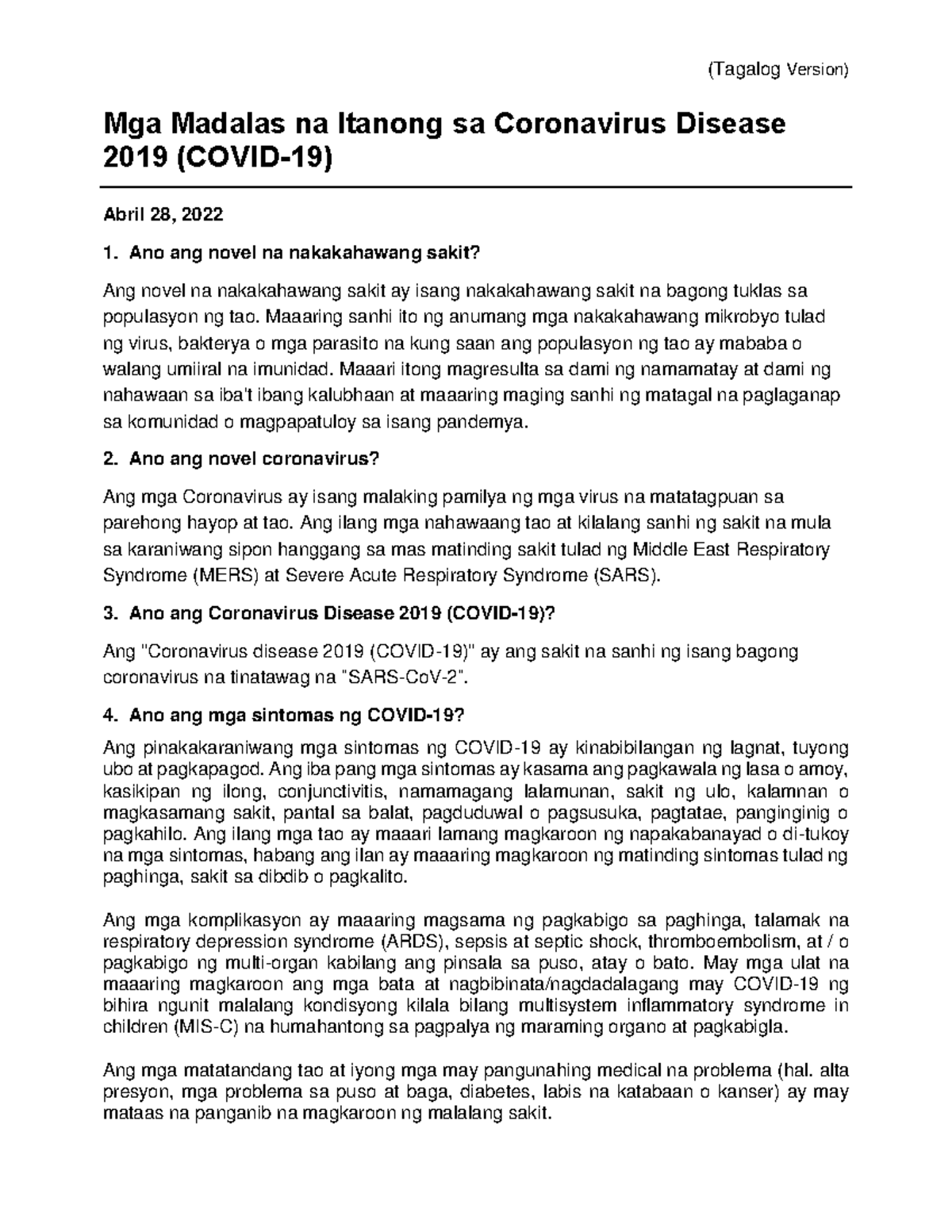 Faq covid 19 tagalog - Wla to - Mga Madalas na Itanong sa Coronavirus ...