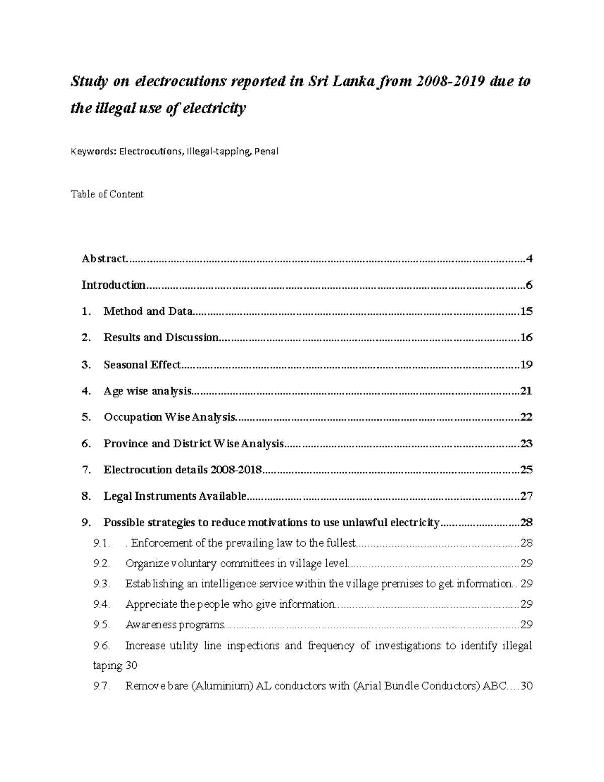 Electrocution Analysis - Study on electrocutions reported in Sri Lanka ...