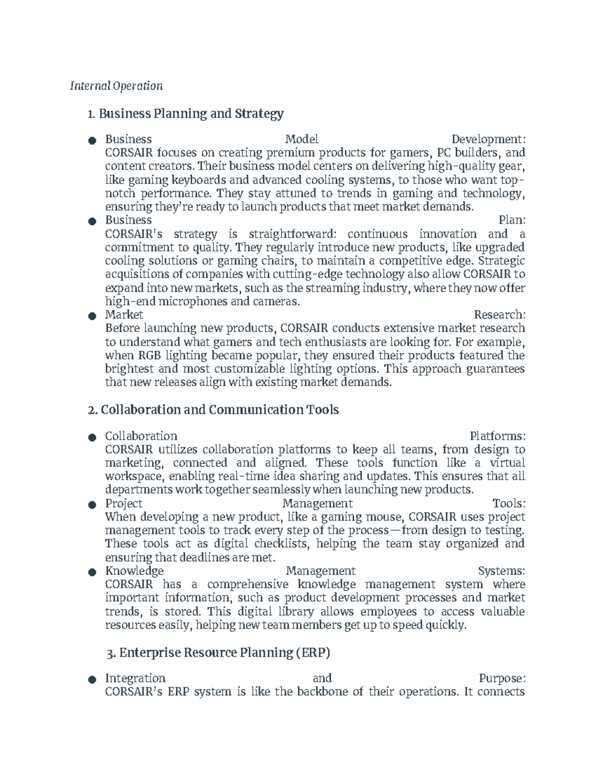 Activity 1 - Internal Operation 1. Business Planning and Strategy ...