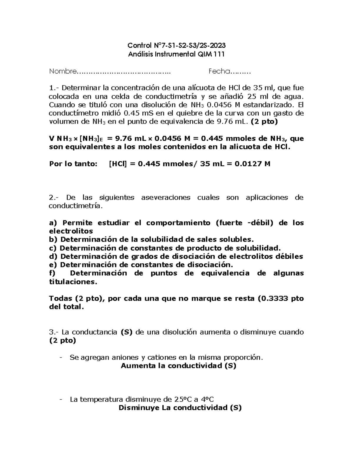 Pauta Control N°7 2023-2 - Control N° 7 - S1-S2-S3/2S- 2023 Análisis Instrumental QIM 111 - Studocu