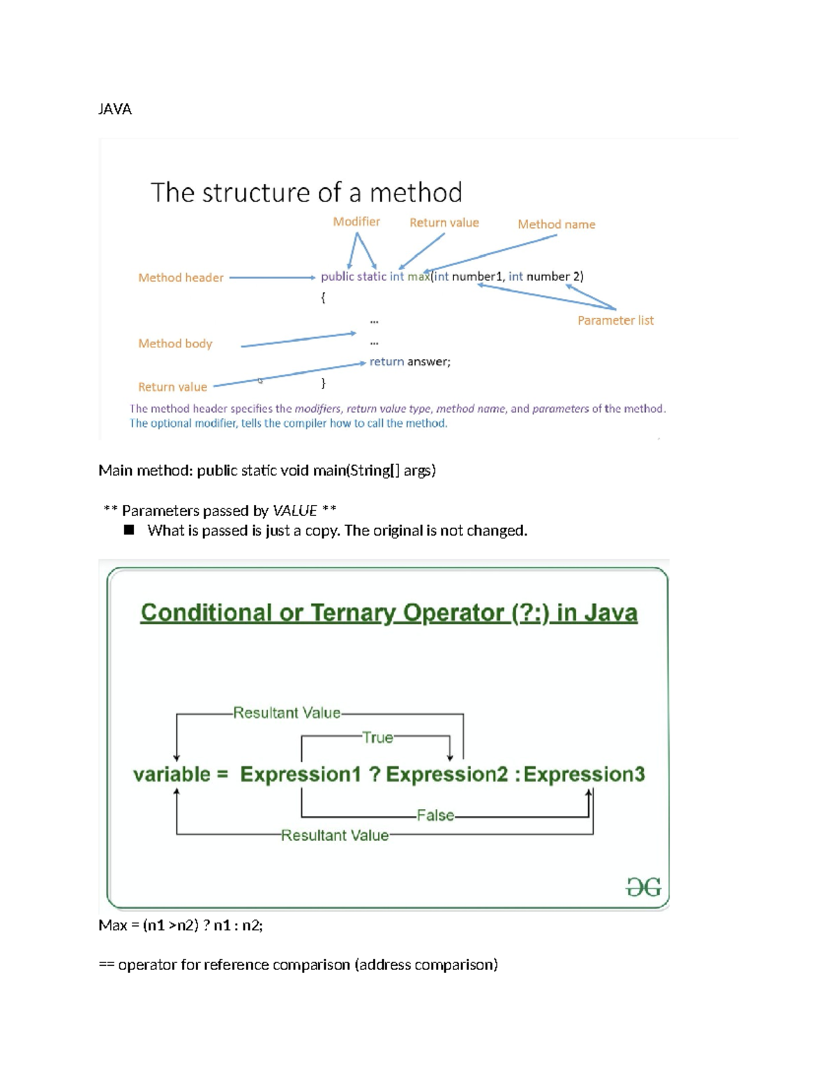 JAVA - JAVA lecture notes - JAVA Main method: public static void main ...