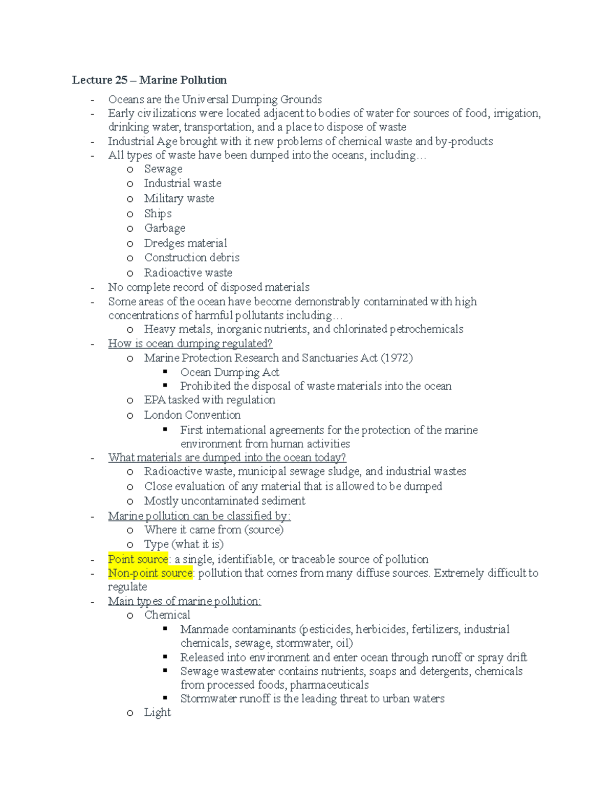 Lecture 25 - marine pollution - Lecture 25 – Marine Pollution Oceans ...