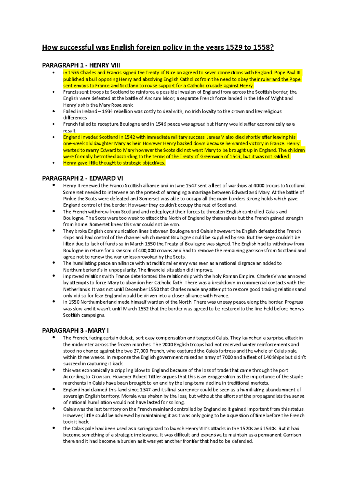 How successful was English foreign policy in the years 1529 to 1558 ...