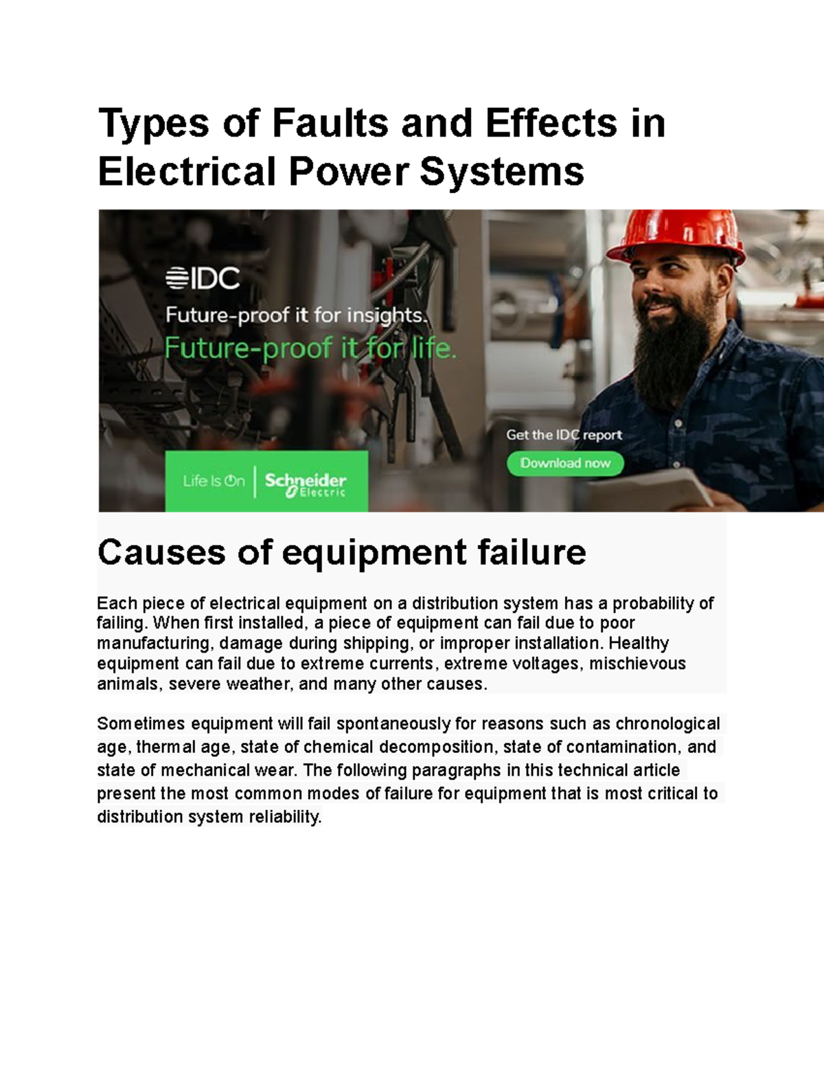 Types of Faults and Effects in Electrical Power Systems - Types of ...