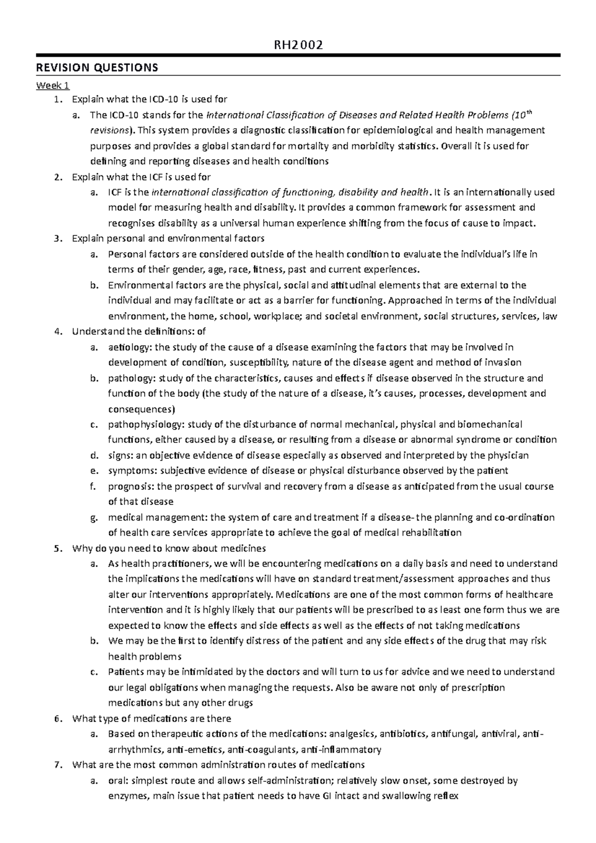 Revision Guide RH2002 RH REVISION QUESTIONS Week 1 1 Explain What