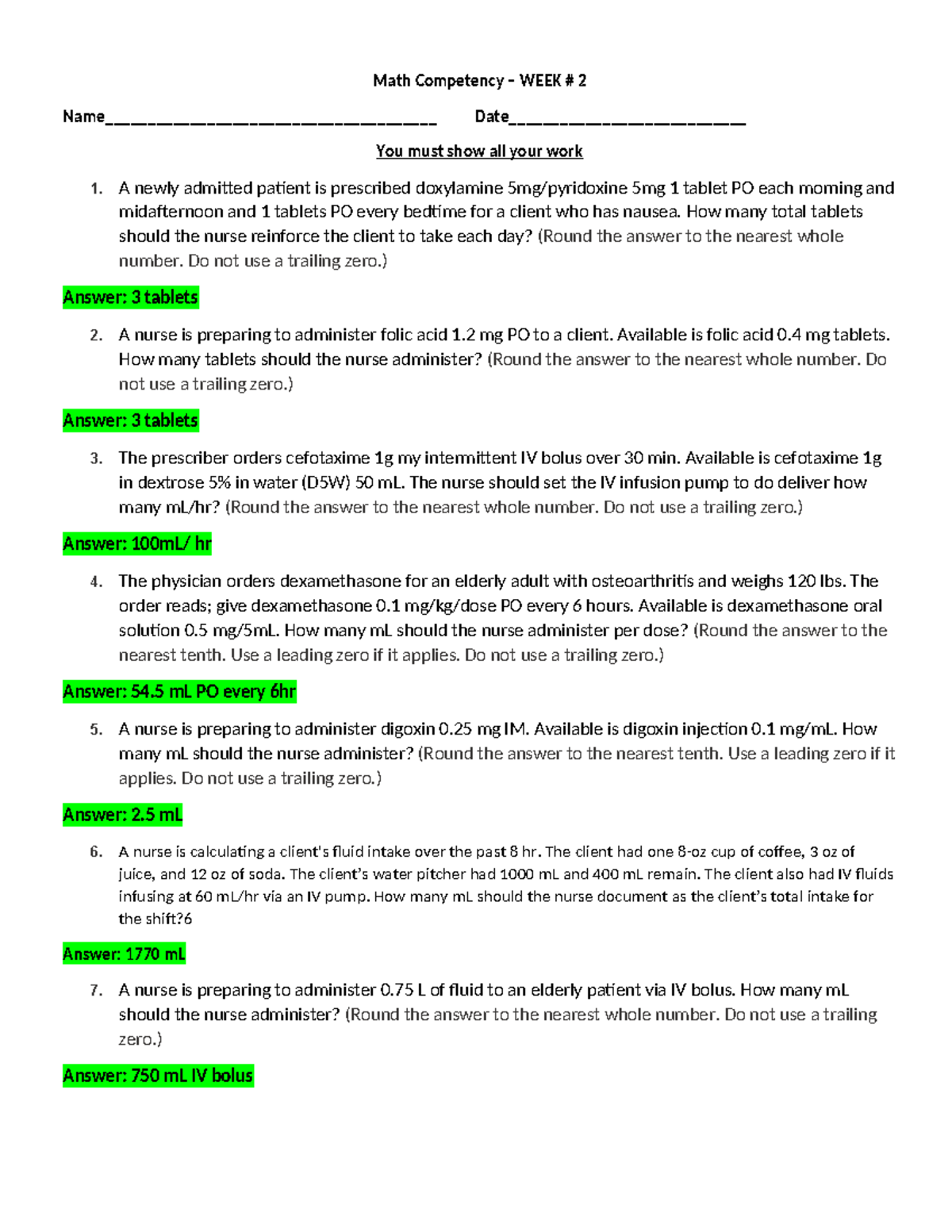 Math Competency - WEE 2 - Answer Key - Math Competency – WEEK # 2 - Studocu