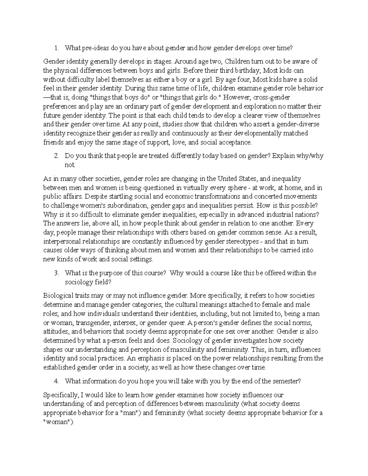 Journal Entry Assignment - What pre-ideas do you have about gender and ...