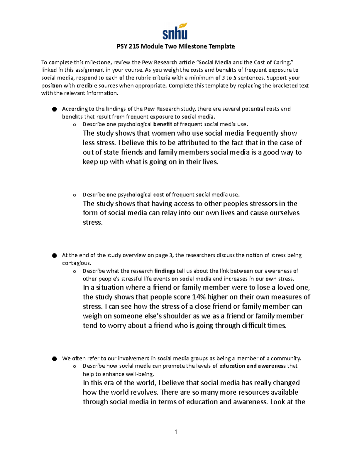 PSY 215 Module Two - PSY 215 Module Two Milestone Template To complete ...
