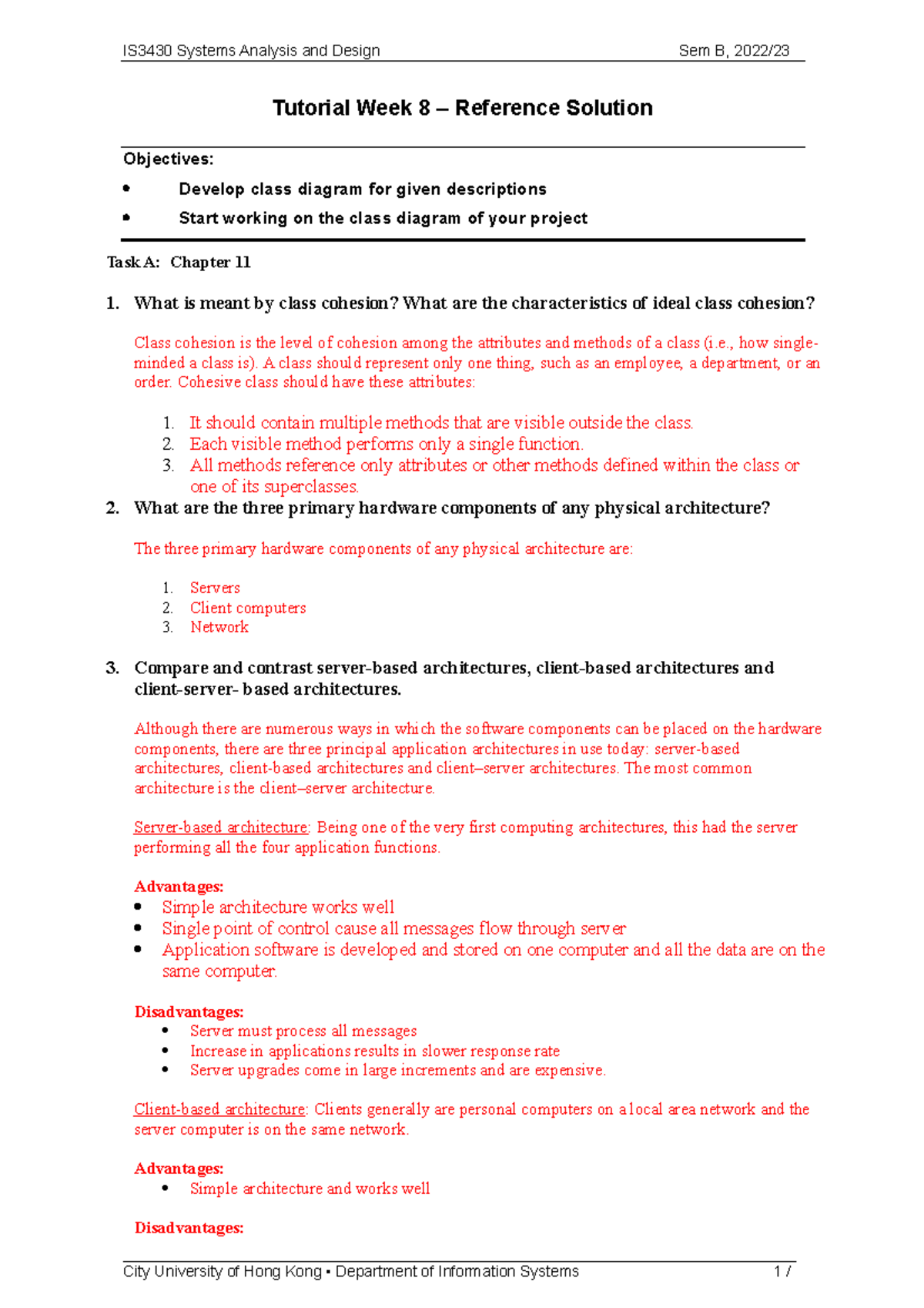 Is3430 Tutorial Wk9 Reference Solution 2023v1 Tutorial Week 8 Reference Solution Objectives