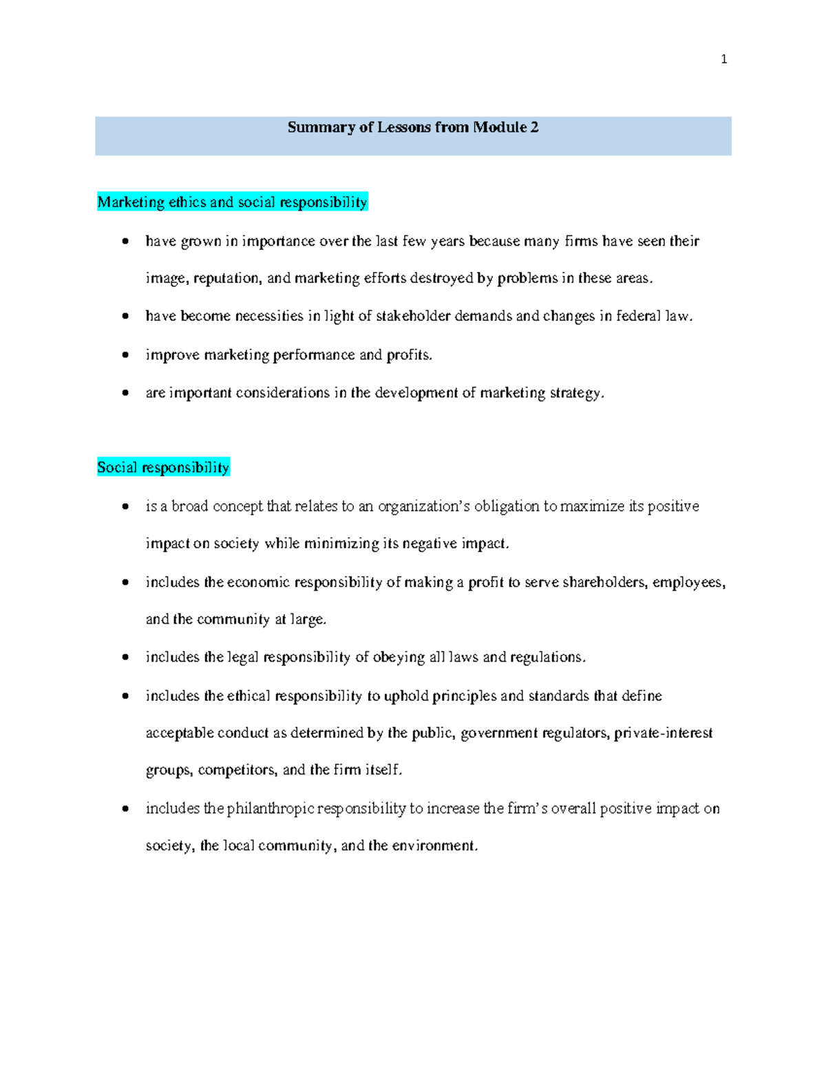 MKT3007 module 02 lessons - Summary of Lessons from Module 2 Marketing ...
